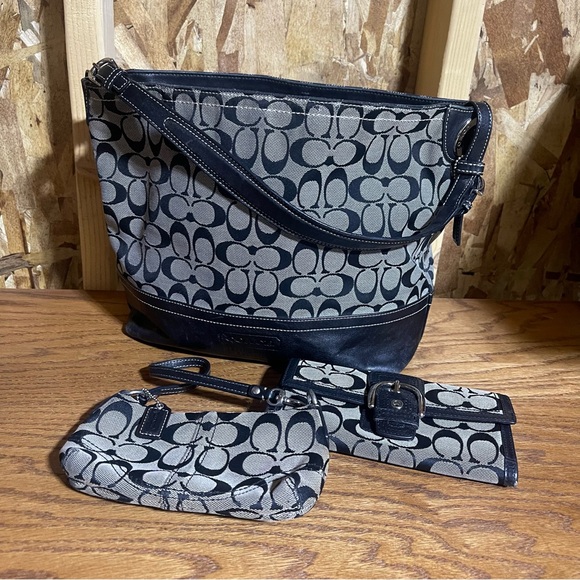 Coach | Bags | Coach Signature Handbag Set In Black And Gray | Poshmark
